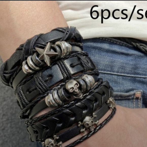 badass bracelet | Jewelry | Unisex Leather 6 Piece Multilayer Tie ...